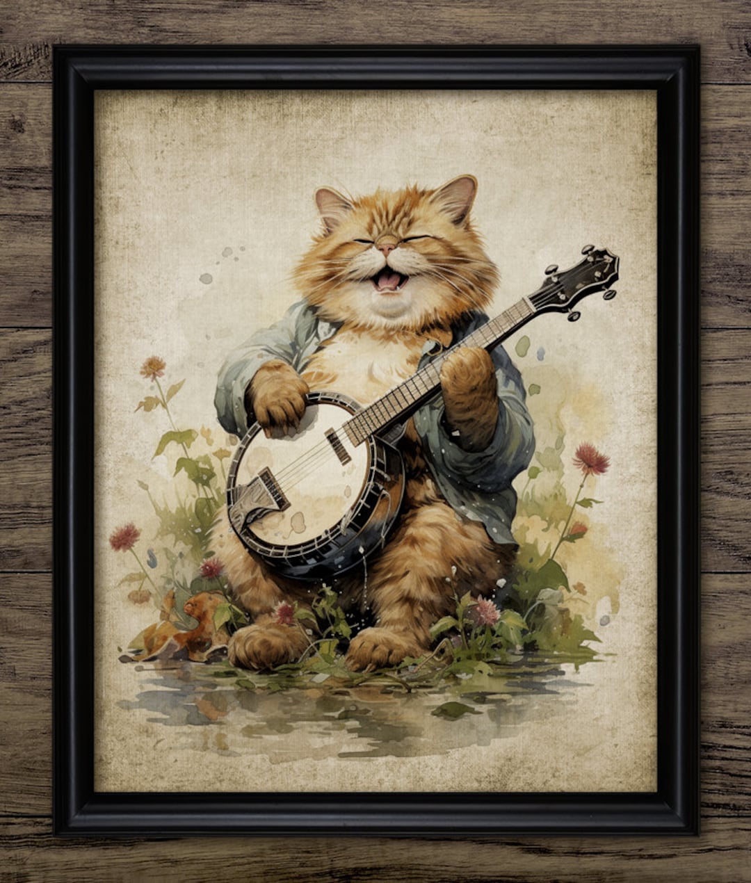 Cat Musician Wall Art, Printable Whimsical Music, Musician, Happy Cat ...