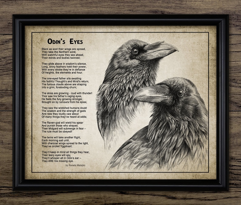 Odin's Eyes Poem, Printable Viking Wall Art, Norse Mythology Raven ...
