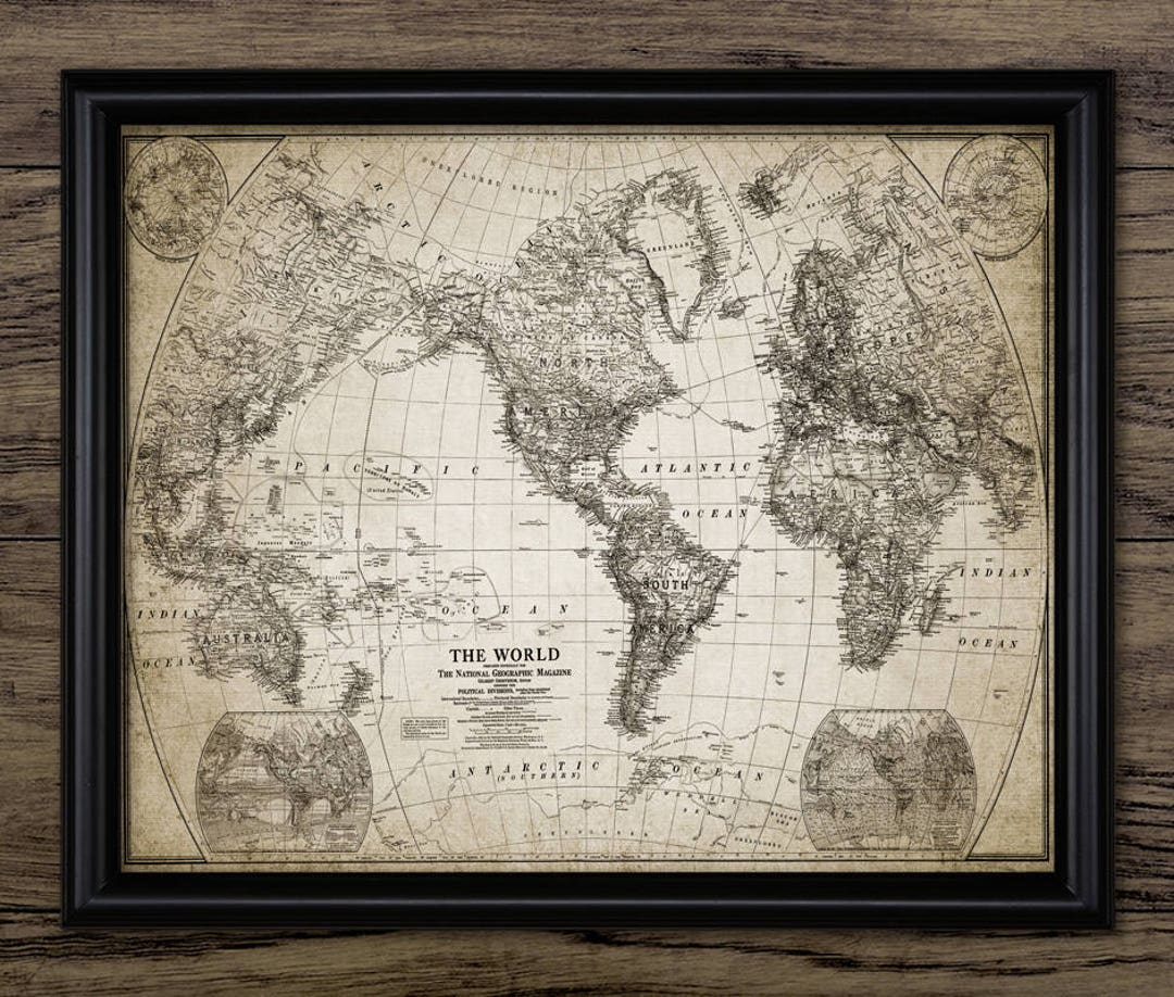 Vintage World Map Wall Art, Printable World Map, Geography, World Map ...