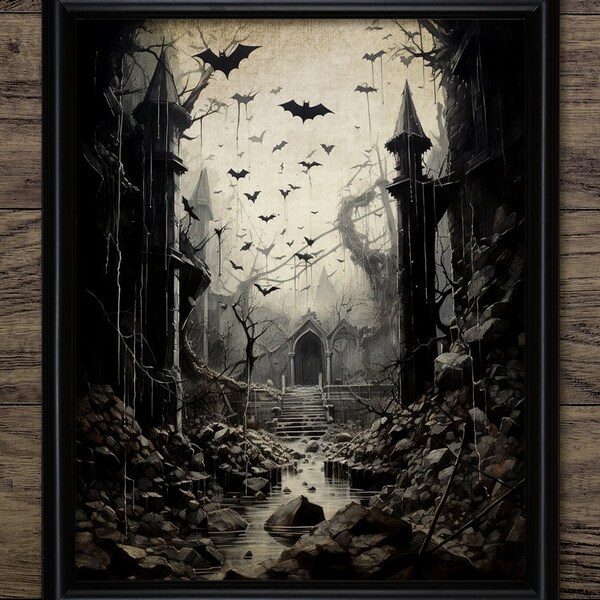 Gothic Graveyard Wall Art, Printable Church Cemetery, Old Graveyard ...