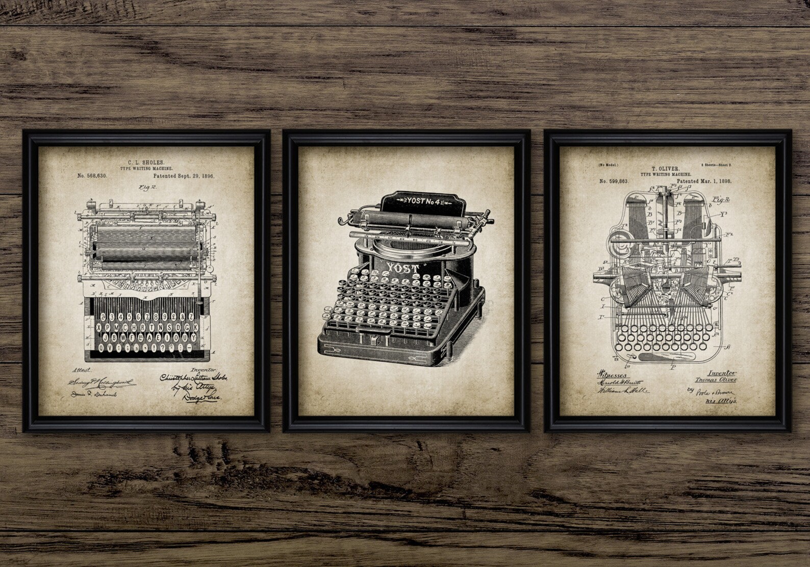 Vintage Typewriter Wall Art Set of 3, Printable Typewriter Design ...