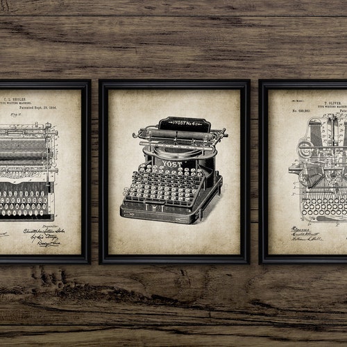 Vintage Typewriter Wall Art Set of 3 Typewriter Patent Print | Etsy