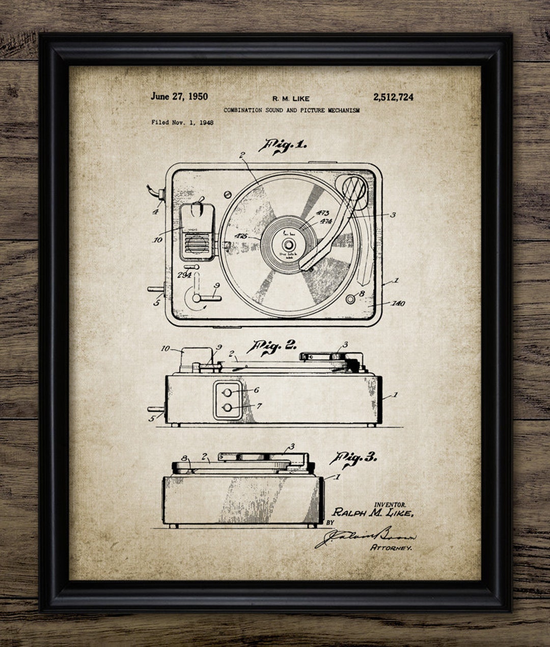 Retro Turntable Wall Art, Printable 1950 Record Player, Vinyl Record ...
