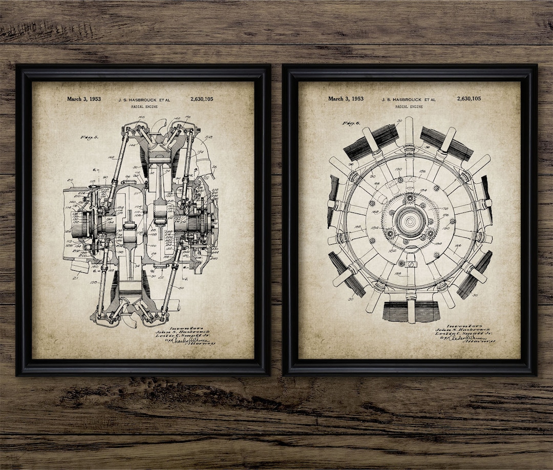 Aircraft Engine Wall Art Set of 2, Printable 1953 Radial Aircraft ...