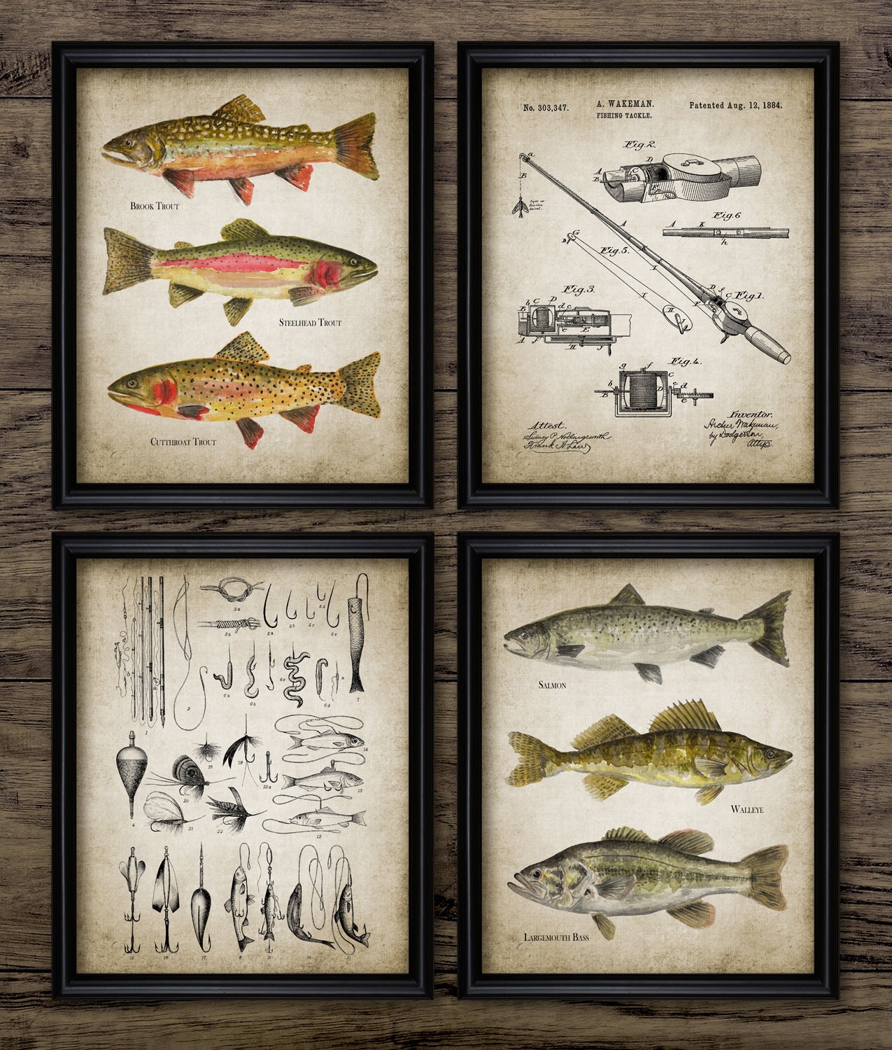 Fishing Wall Art Set Of 4 Printable Fishing Art Fishing Rod | Etsy
