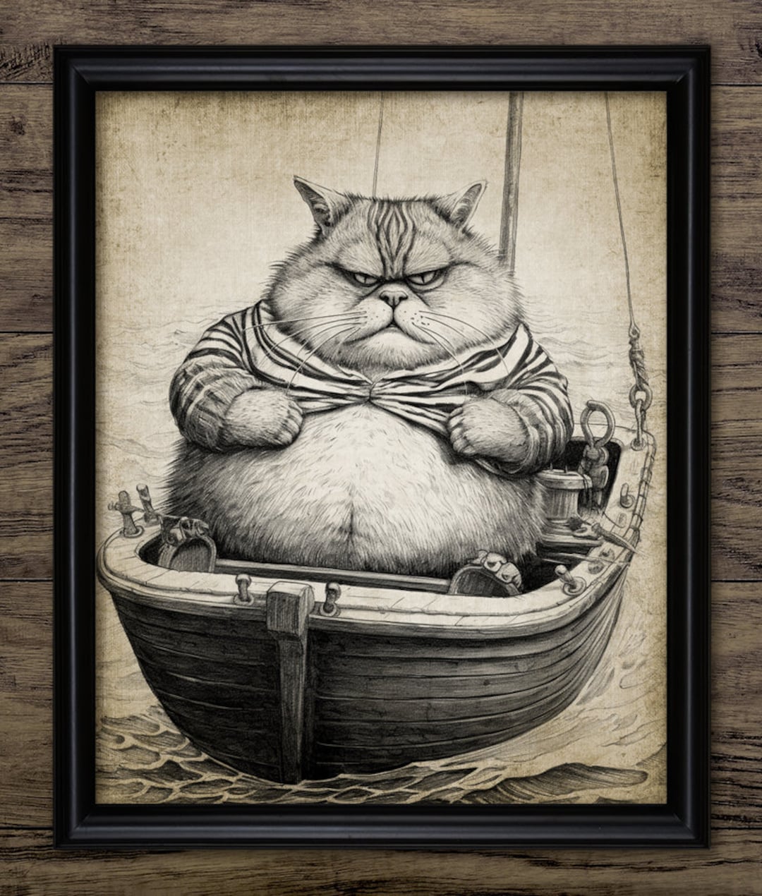 Sailing Cat Wall Art, Printable Whimsical Cat, Funny Cat Art, Cat ...