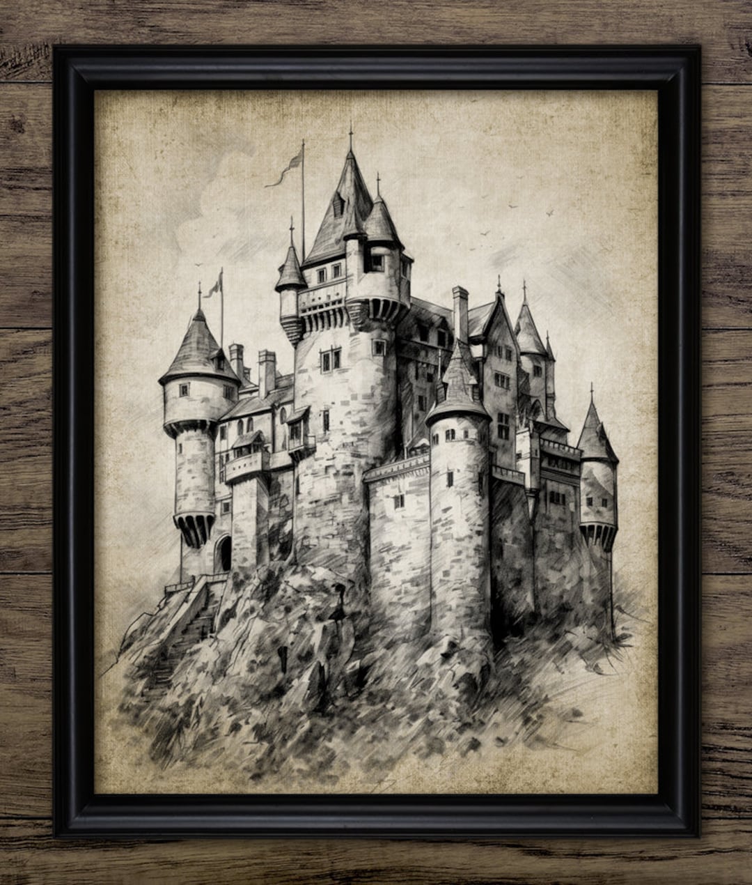 Castle Wall Art, Printable Medieval Castle, Whimsical Castle, Fantasy ...