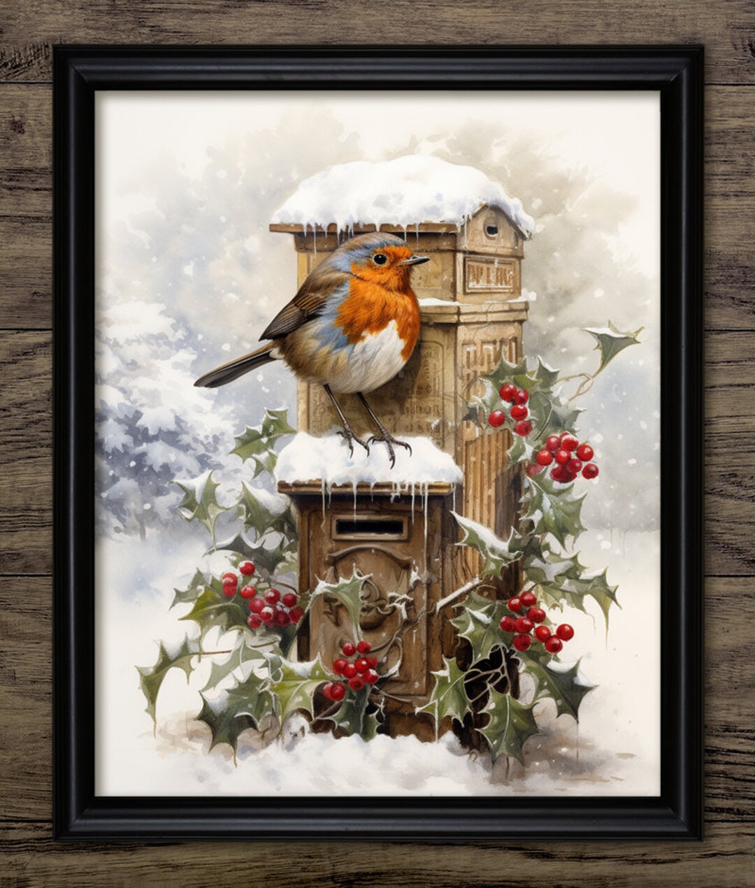 Christmas Robin Wall Art, Printable Christmas Decoration, Robin Bird ...