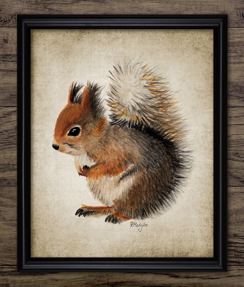 Prints Wood & Linocut Prints Red Squirrel Original lino print with ...