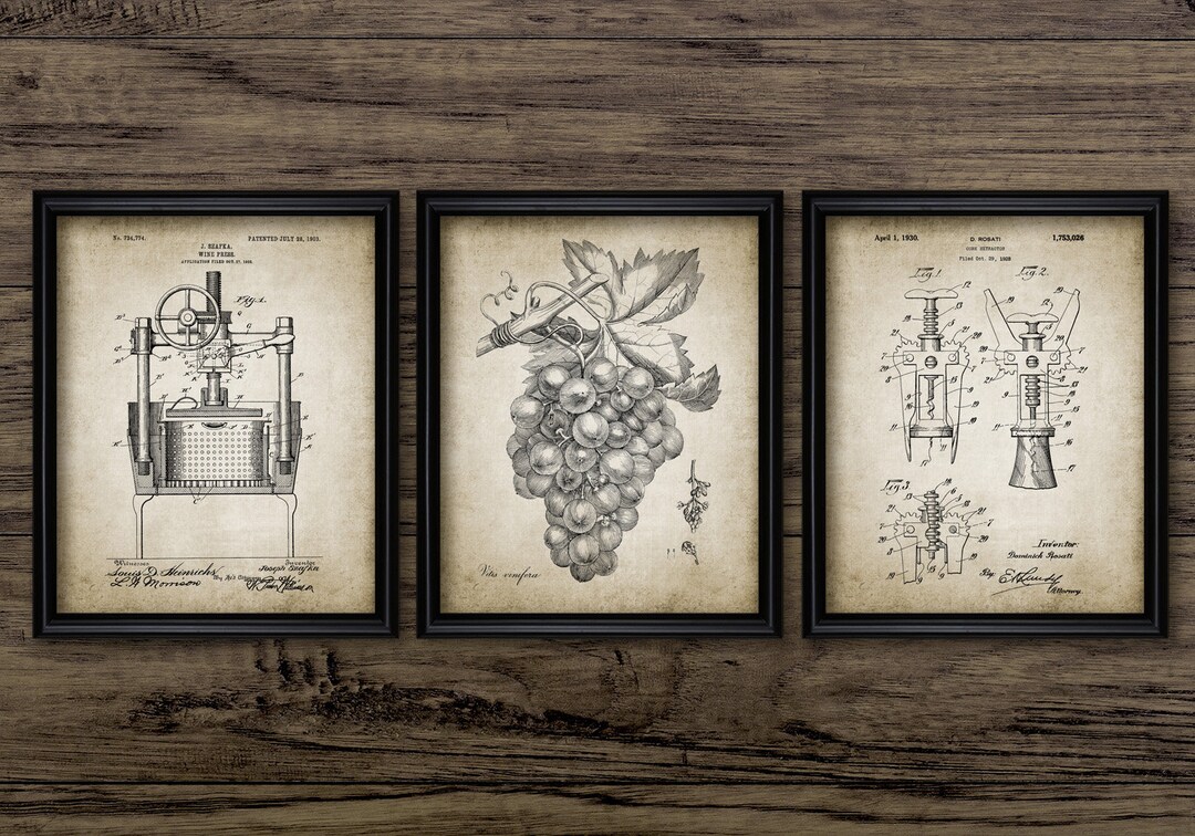 Vintage Wine Making Wall Art Set of 3, Printable Wine Art, Wine Press ...