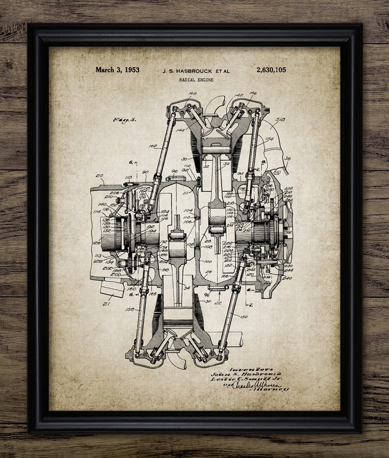 Aircraft Engine Patent Wall Art, Printable Engine Design, 1953 Radial ...