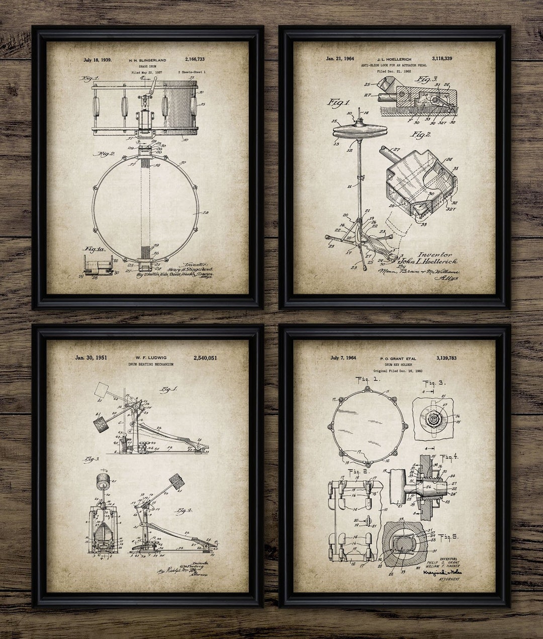 Drum Kit Wall Art Set of 4, Printable Music Art, Snare Drum, Drum Kit ...