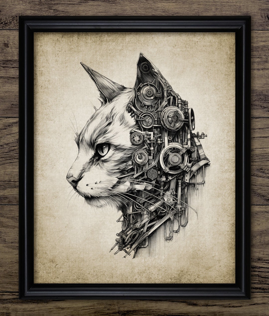 Steampunk Cat Wall Art, Printable Cat, Whimsical Cats, Cyborg Cat ...