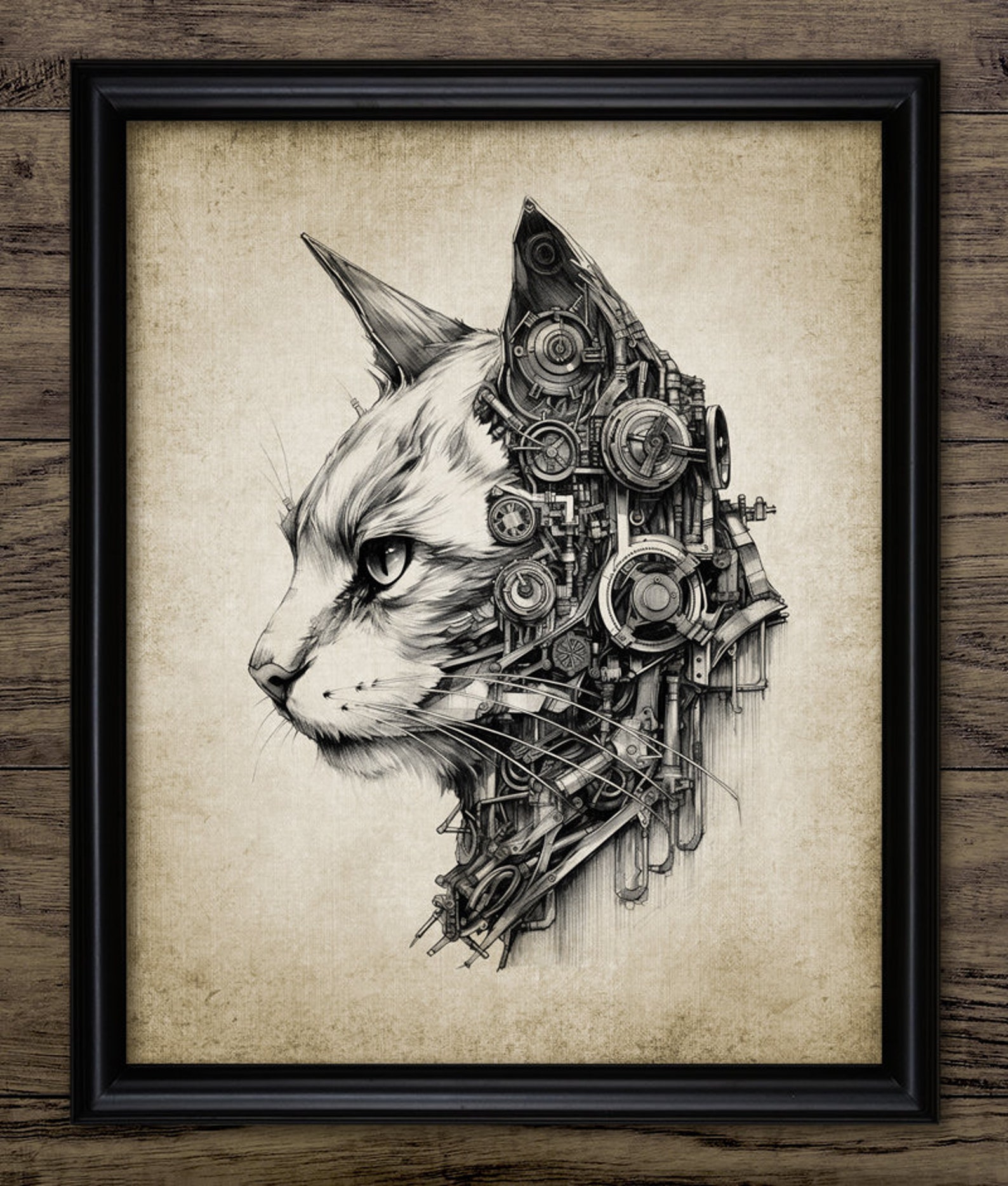 Steampunk Cat Wall Art Printable Cat Whimsical Cats Cyborg - Etsy