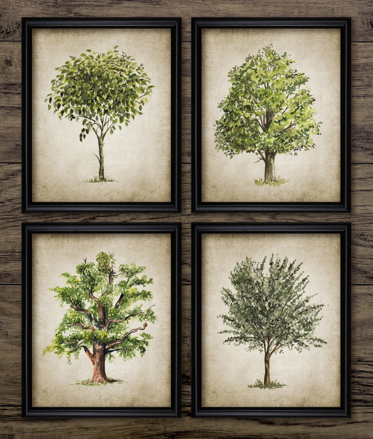 Tree Watercolor Painting Set of 4, Printable Tree, Tree Living Room ...