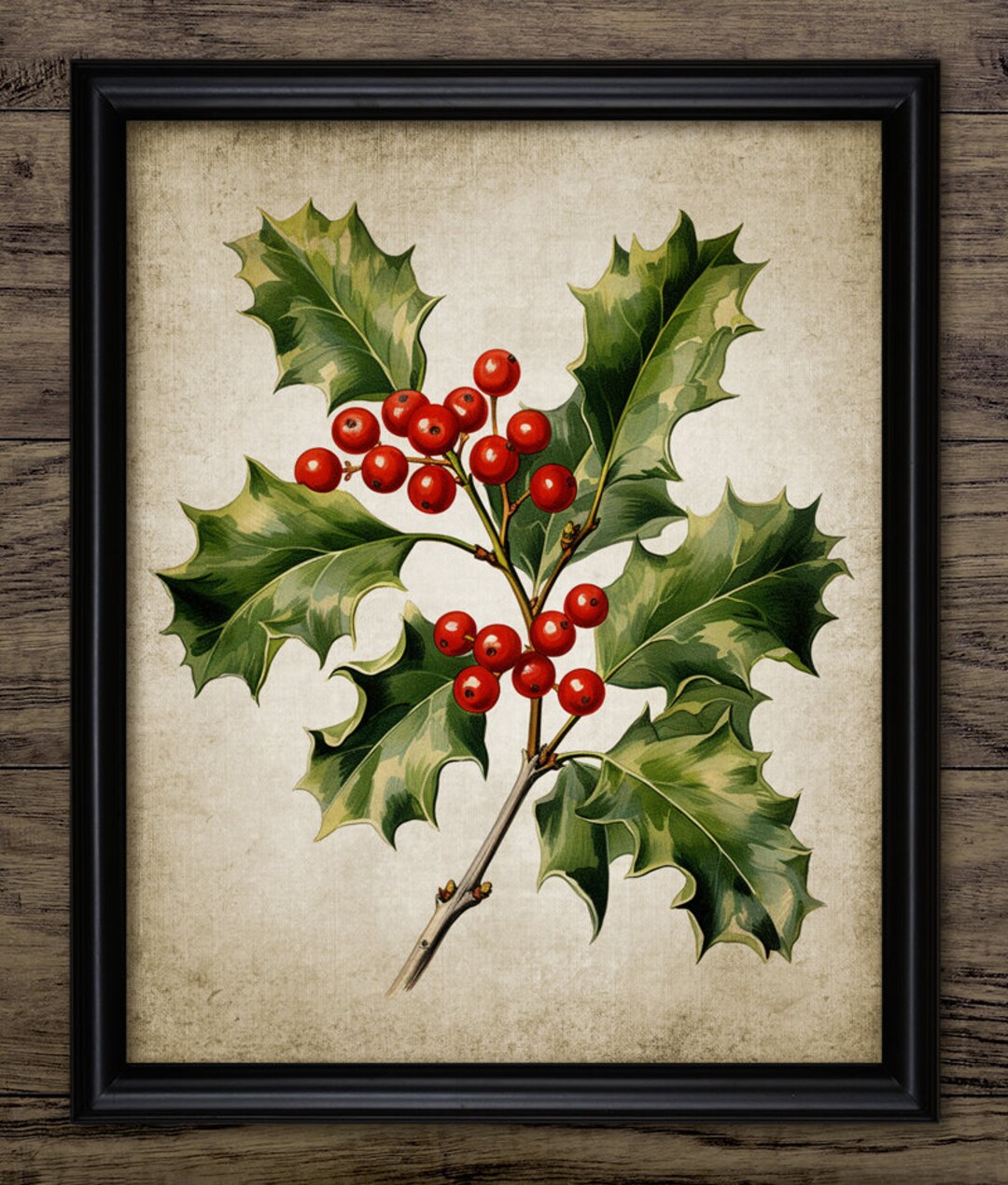 Christmas Holly Wall Art, Printable Holly, Vintage Christmas Art, Merry ...