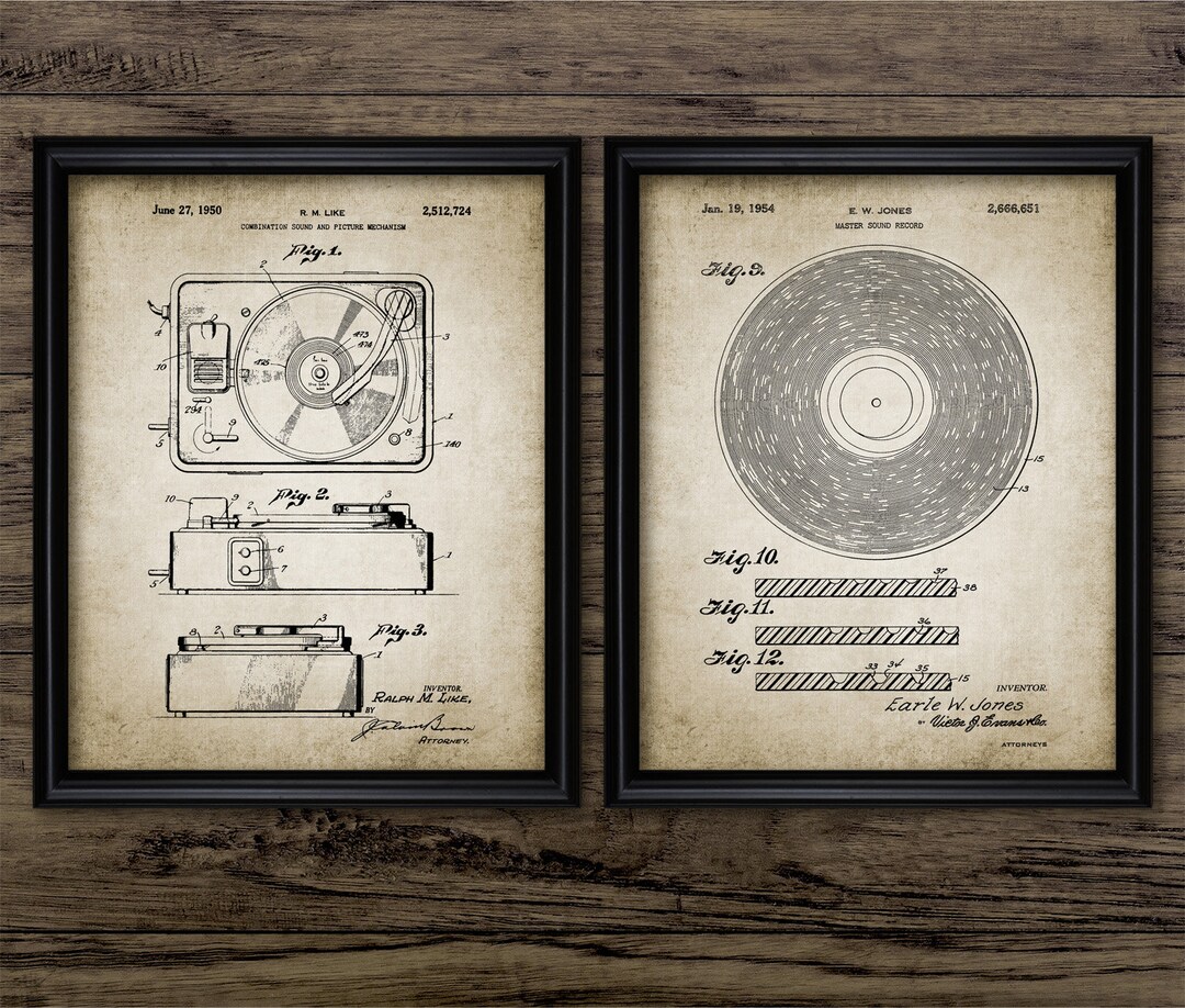 Retro Turntable Wall Art Set of 2, Printable 1950 Record Player Design ...