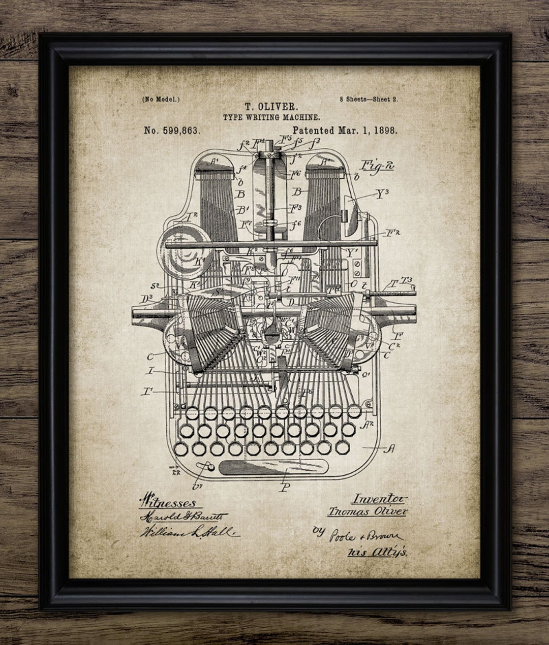 Vintage Typewriter Wall Art, Printable 1898 Typewriter Design, Office ...