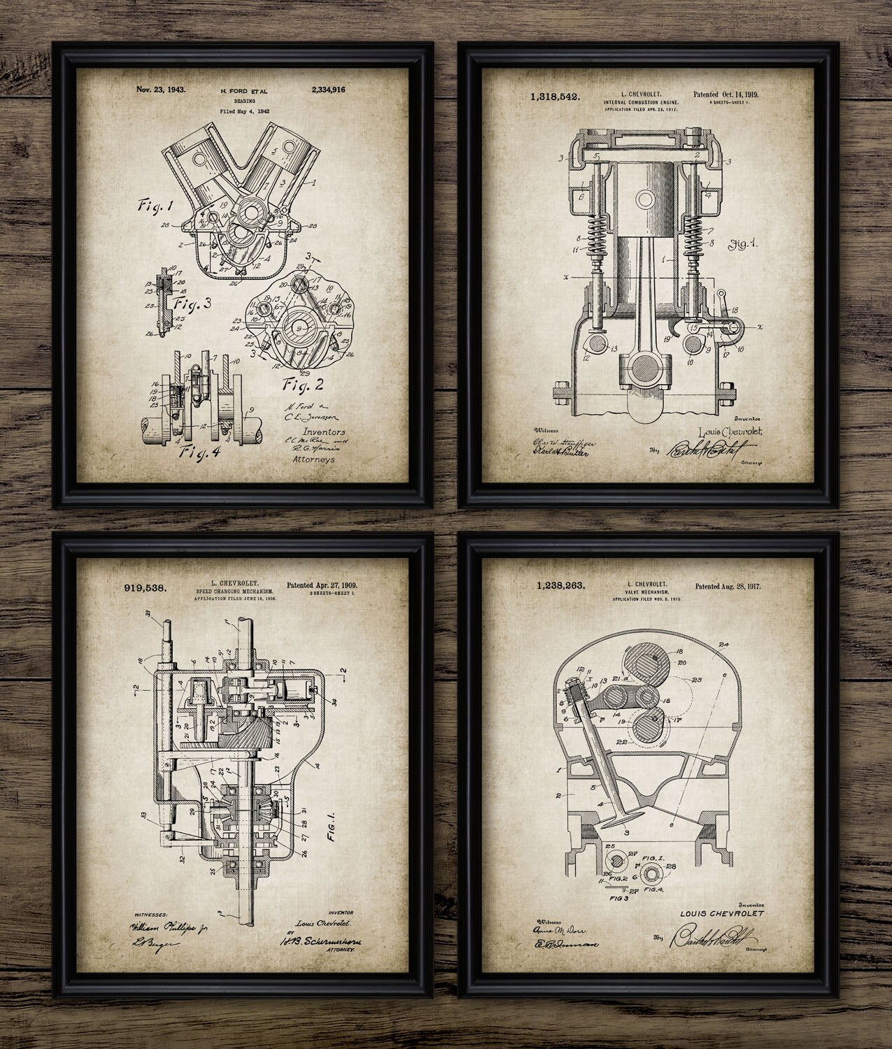Vintage Car Engine Wall Art Set of 4, Printable Car Engine Design ...