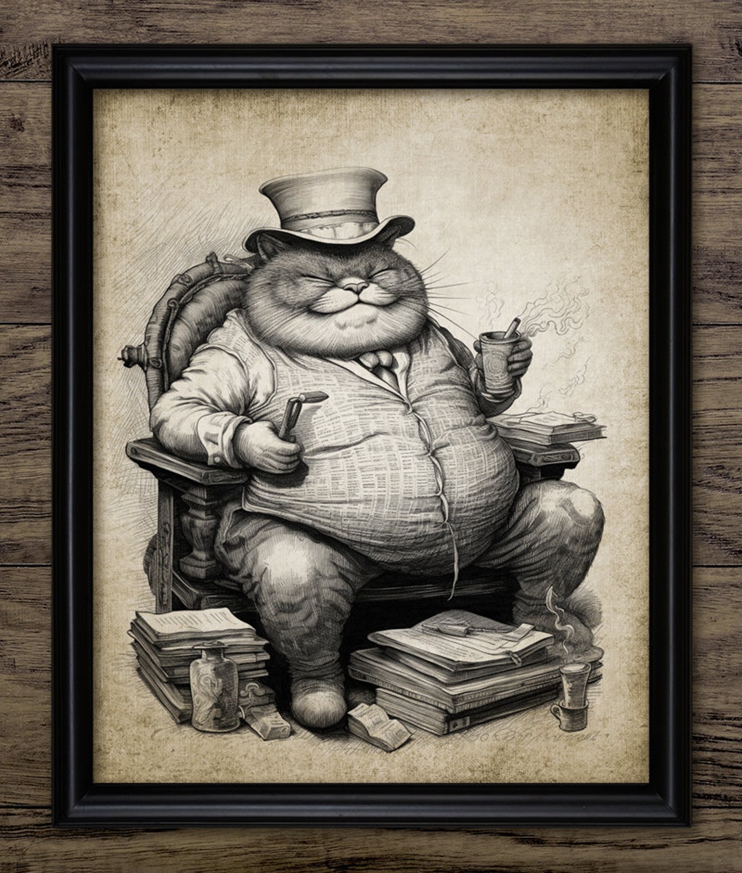 Relaxing Fat Cat Wall Art, Printable Whimsical Cat, Relaxing Cat, Chill ...