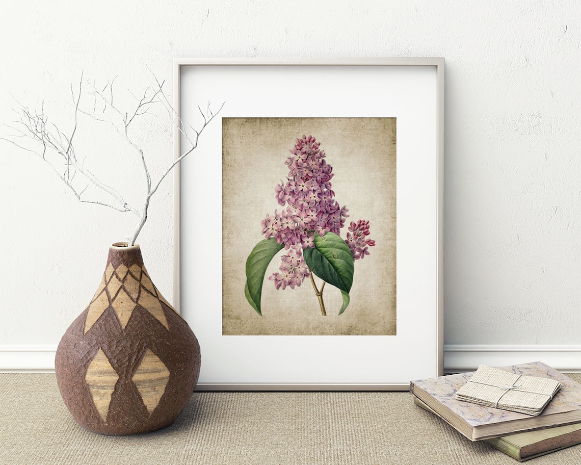 Lilac Flower Wall Art Print, Rustic Wall Decor, Lilac Tree Illustration ...