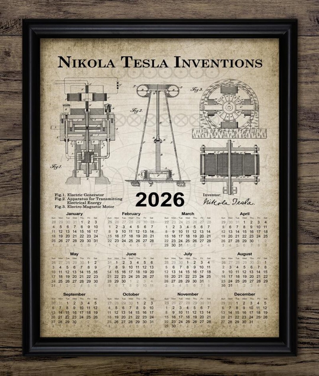 Tesla Calendar 2026, Vintage Nikola Tesla Inventions, Electromagnetic ...
