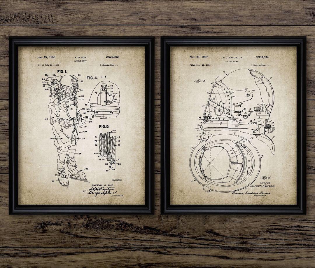 Vintage Diving Equipment Patent Wall Art Set of 2, Printable Diving ...