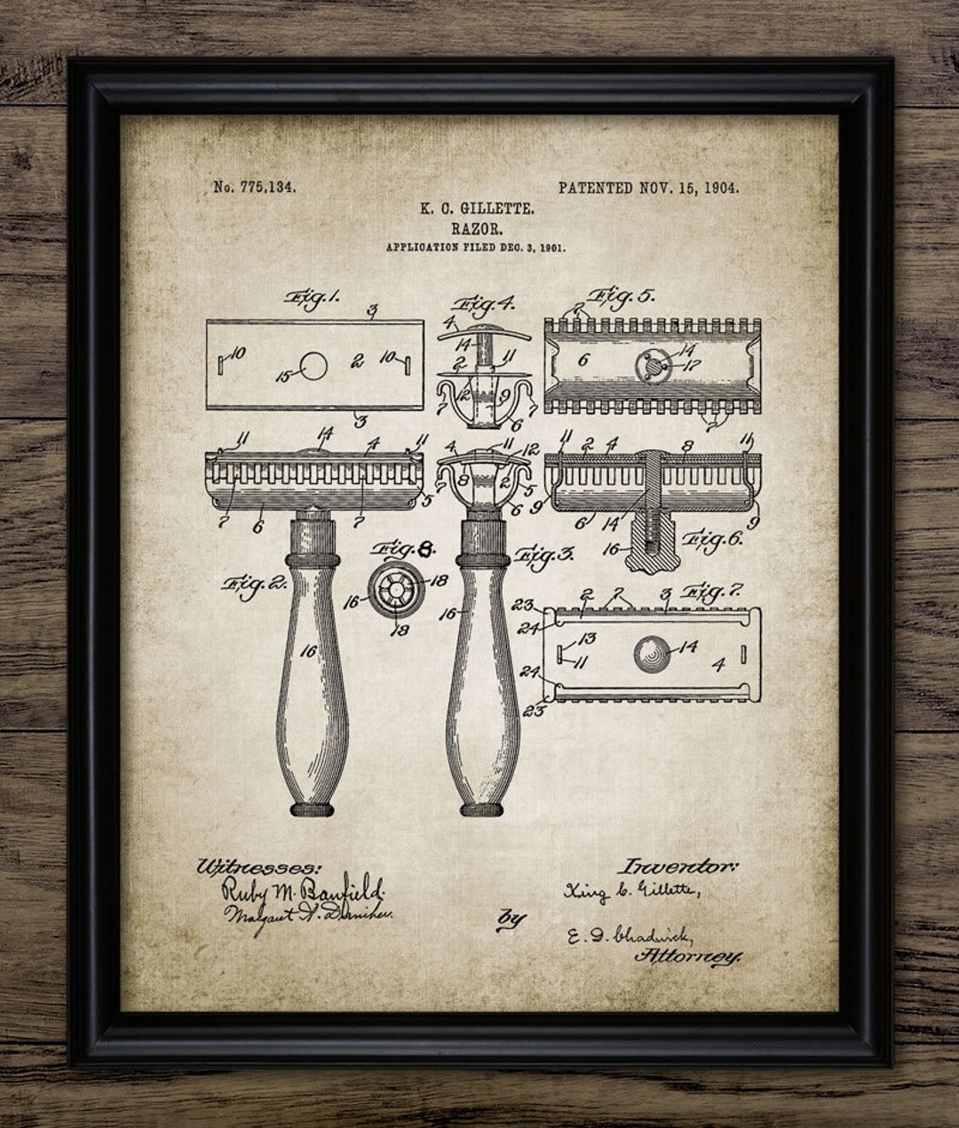 Gillette Shaving Razor Patent, Printable 1904 Vintage Razor Design ...