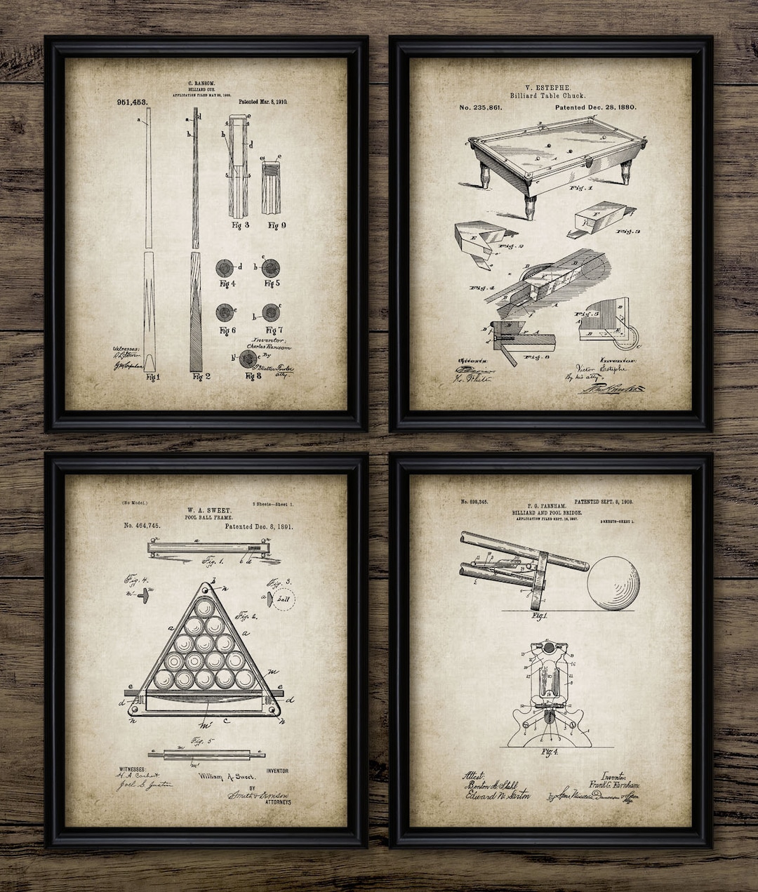 Snooker Room Wall Art Set of 4, Game Room, Billiards Patent, Snooker ...