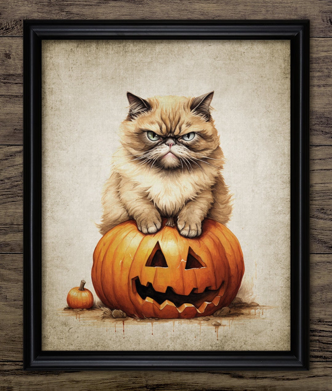 Halloween Cat Wall Art, Printable Grumpy Cat, Pumpkin, Dark Art, Gothic ...