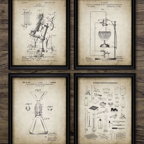 SET of 4 SCIENCE Posters Vintage Patent Illustration Art - Etsy