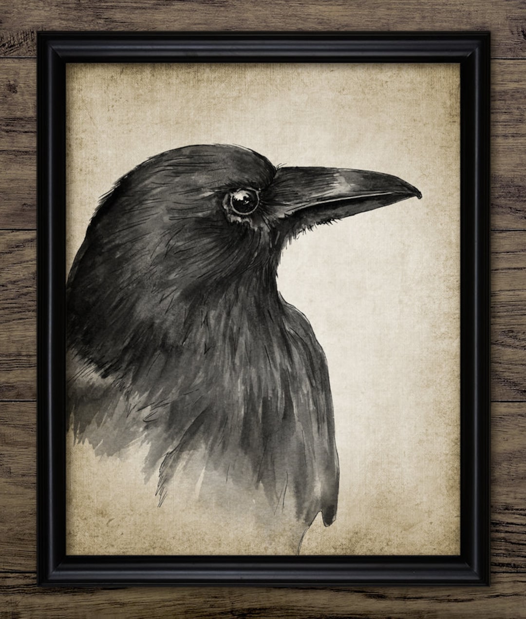 Raven Pen and Ink Drawing With Watercolor, Printable Raven, Gothic ...