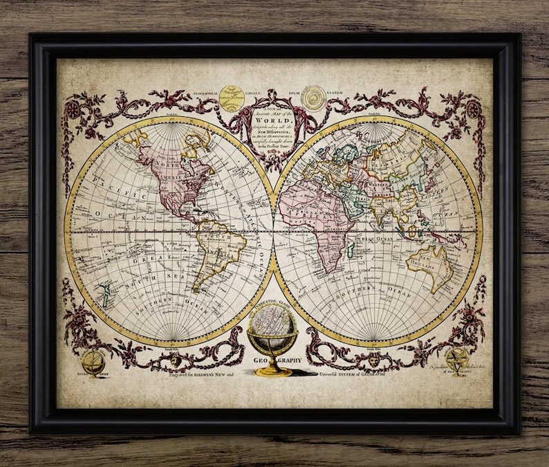 World Map Wall Art, Printable World Map, Geography, Explorer, Discovery ...