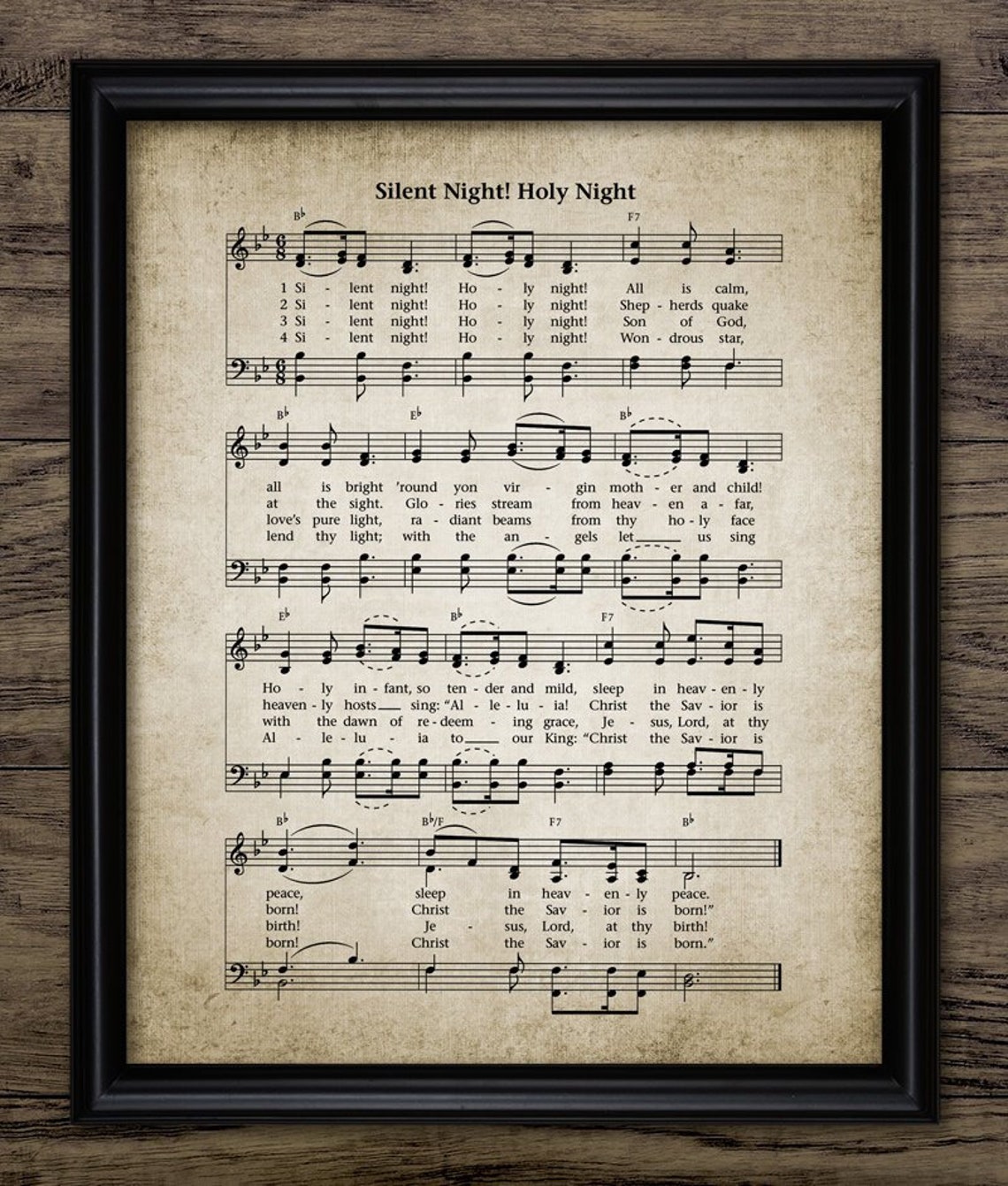 Silent Night Christmas Carol Art, Vintage 1818 Christmas Carol Music ...