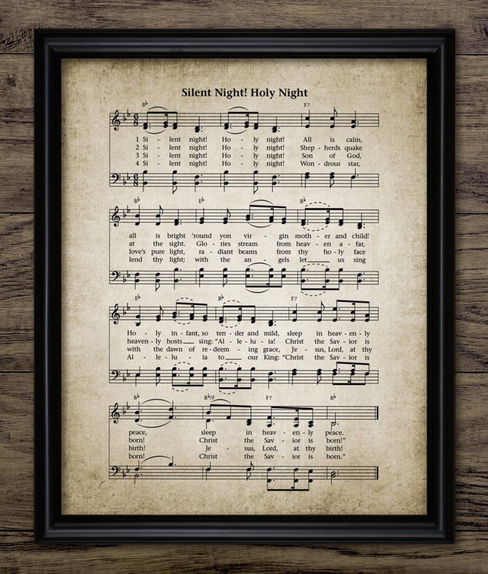 Silent Night Christmas Carol Art, Vintage 1818 Christmas Carol Music ...
