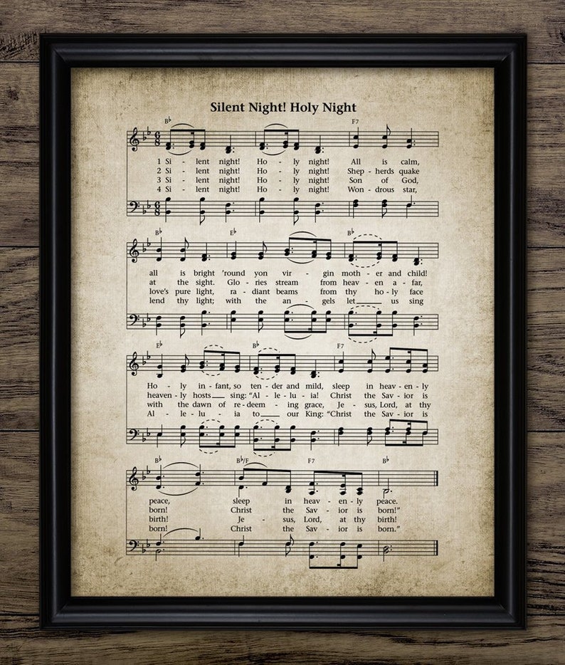 Silent Night Christmas Carol Art, Vintage 1818 Christmas Carol Music ...
