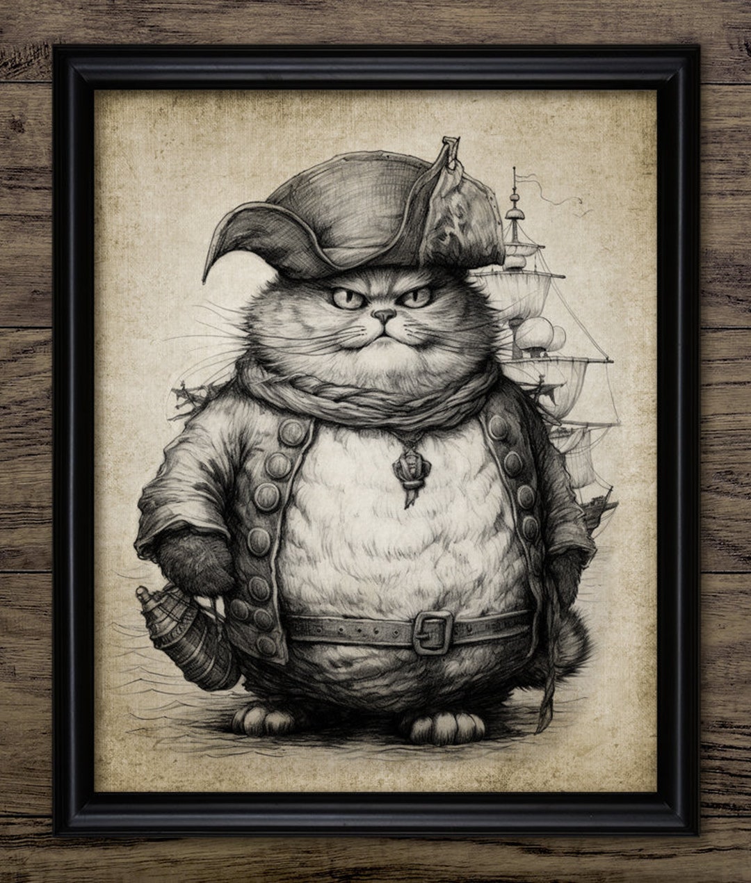 Pirate Fat Cat Wall Art, Printable Whimsical Cat, Funny Cat Art, Fat ...