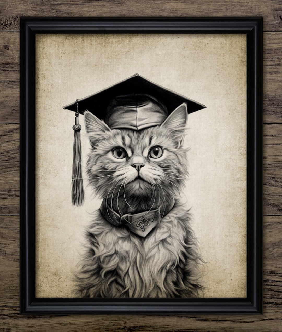 Graduation Day Cat Wall Art, Printable Whimsical Cat, Graduation ...