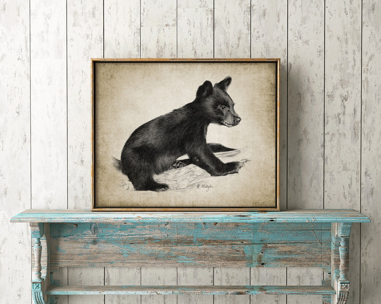 Black Bear Cub Print - Black Bear Illustration - Black Bear Decor ...