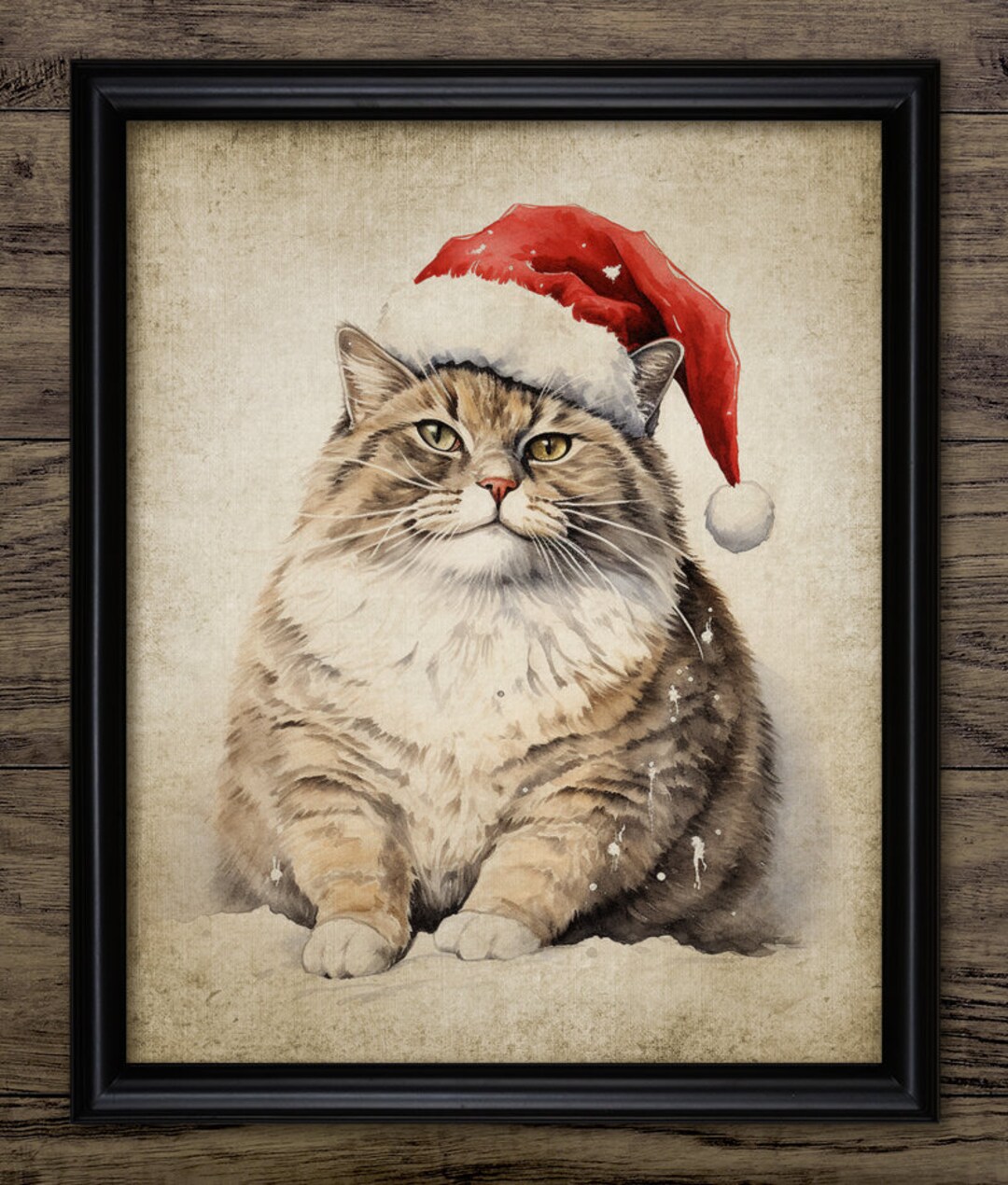 Christmas Cat Wall Art, Printable Funny Christmas Decoration, Whimsical ...