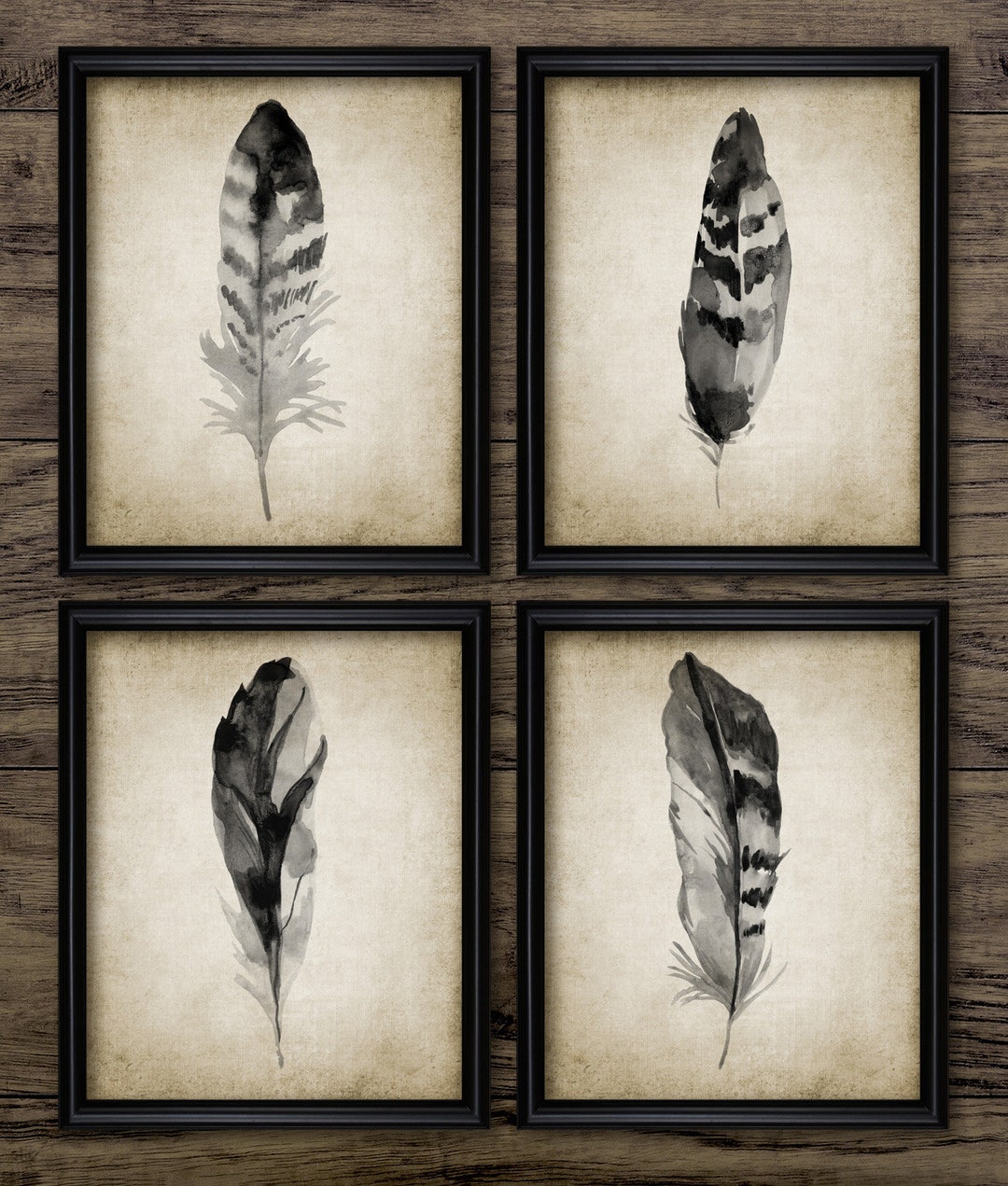 Feather Wall Art Set of 4 Printable Feathers Bird Feather - Etsy