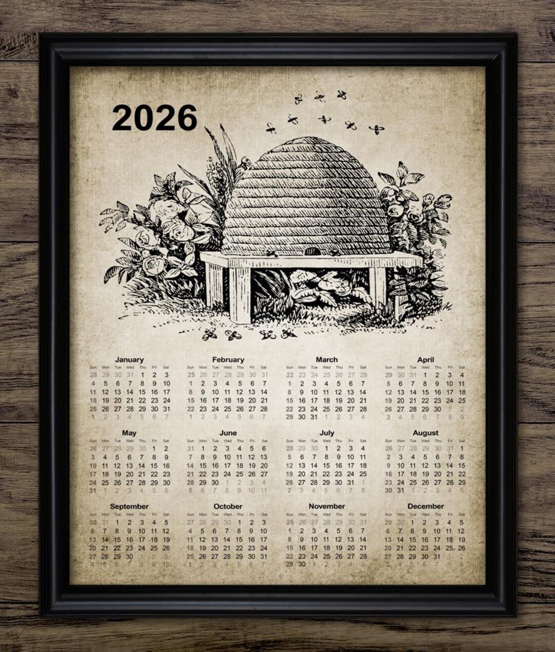 Beekeeping Calendar 2026, Honey Bee Calendar, Vintage Beehive, 2026 ...