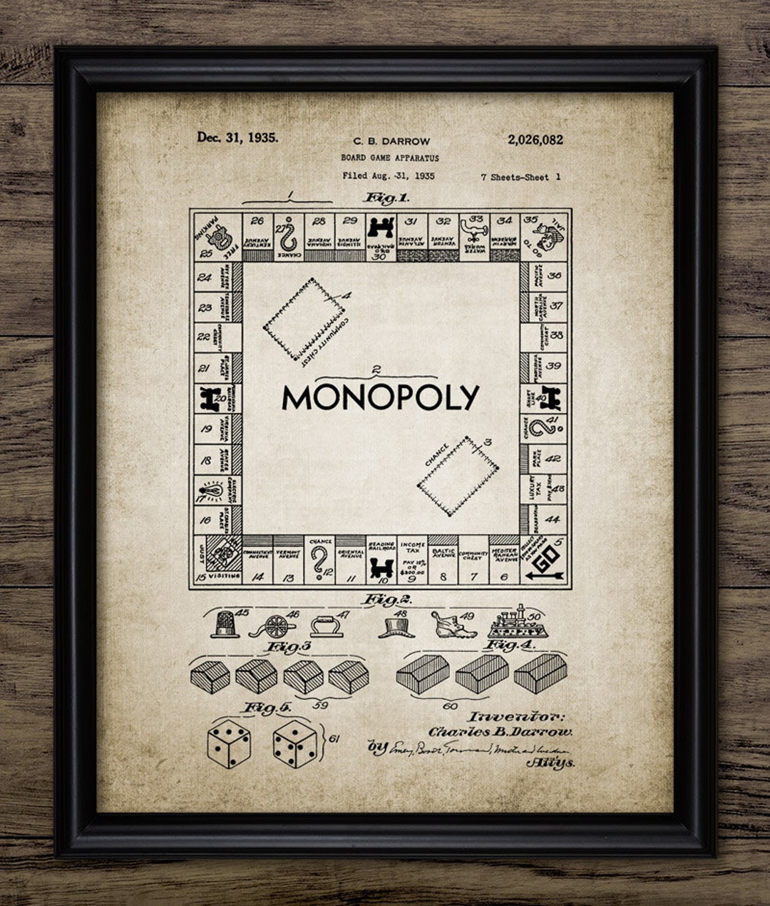Monopoly Board Wall Art, Printable Board Game Invention, Vintage ...