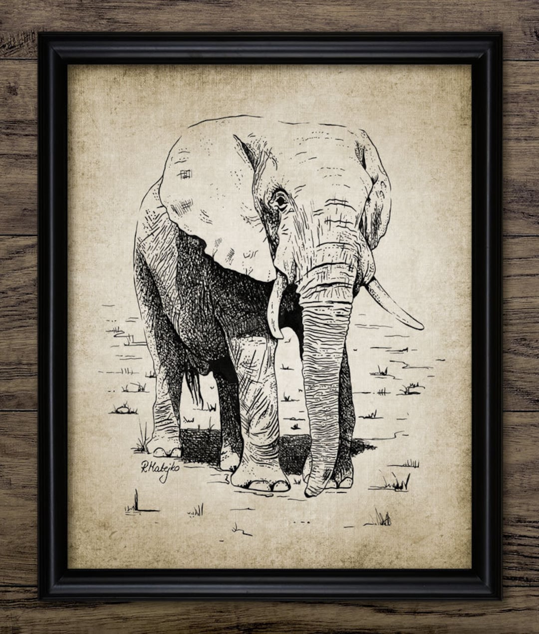 African Elephant Print - Elephant Pen and Ink Art - Elephant ...