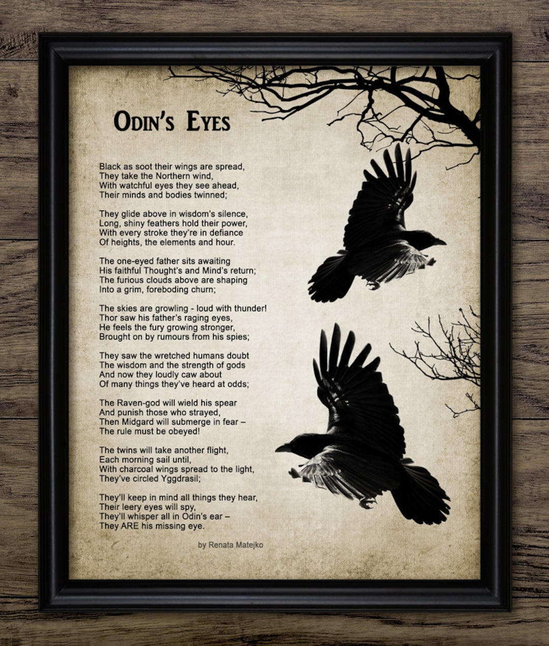 Odin's Eyes Poem, Printable Viking Wall Art, Norse Mythology Raven ...