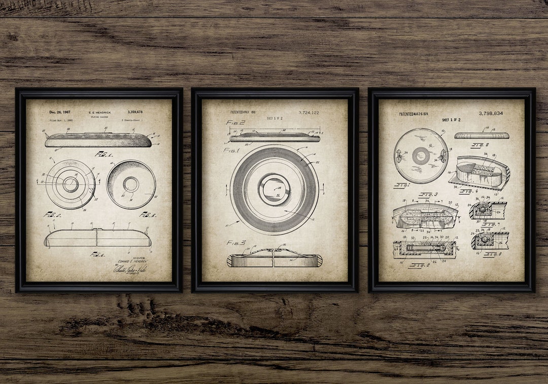 Frisbee Wall Art Set of 3, Printable Frisbee Design, Flying Disc ...