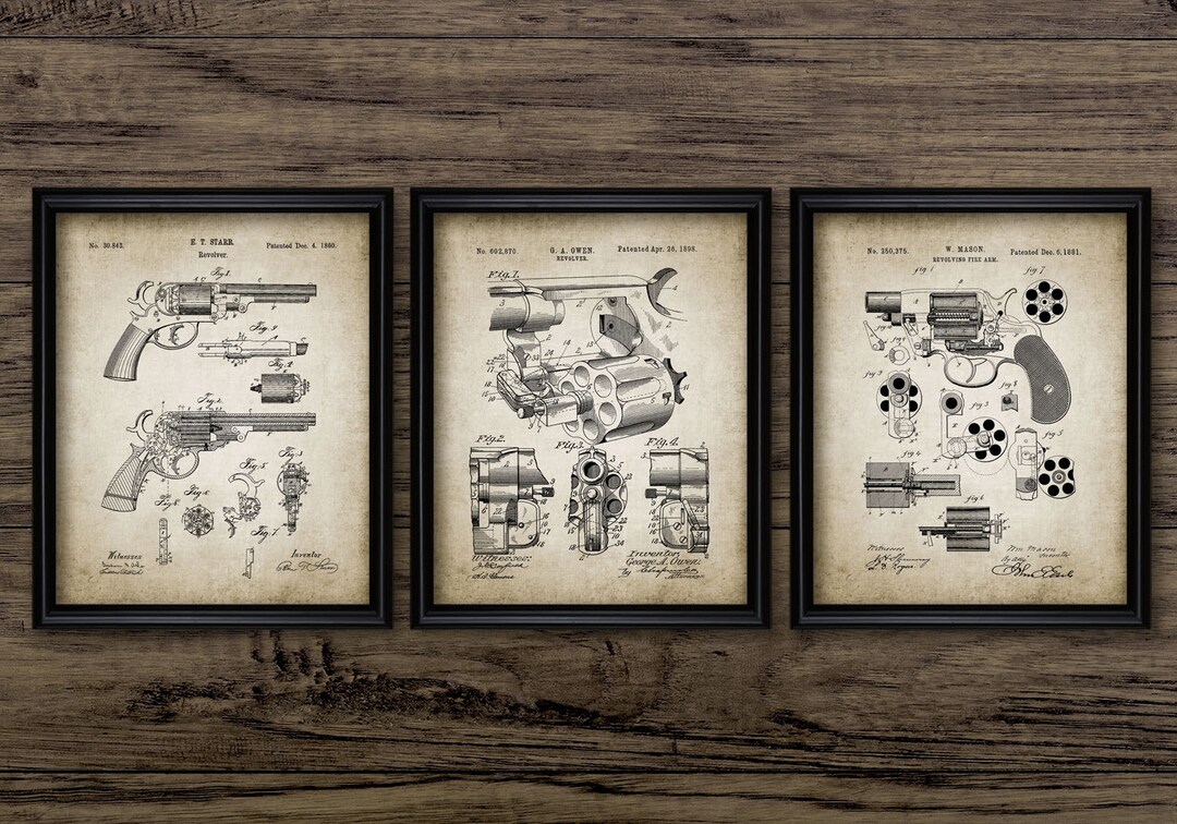 Revolver Wall Art Set of 3, Printable Gun Art, Hand Gun, Weapon ...