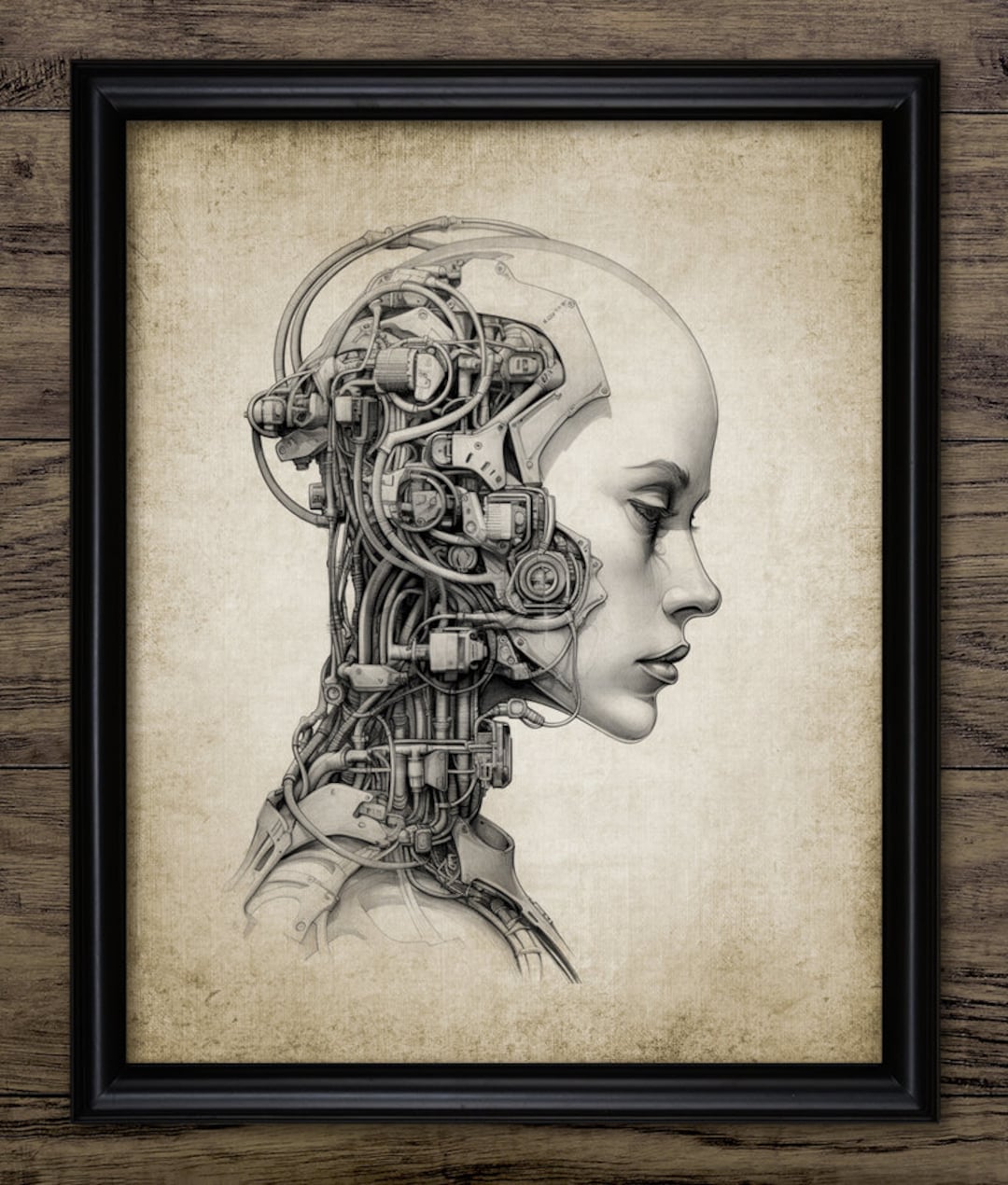 Steampunk Android Wall Art, Printable Cyborg, Whimsical Robot ...