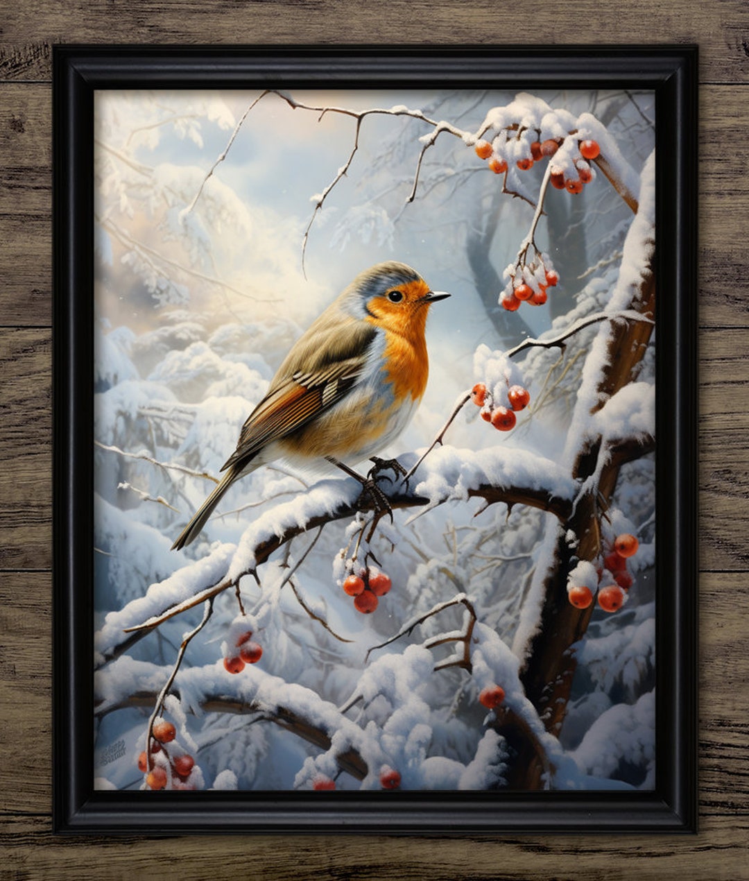 Christmas Robin Wall Art, Printable Christmas Decoration, Robin Bird ...