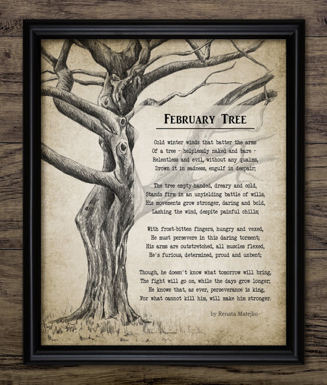 February Tree Poem, Printable Tree Art, Inspiratonal Art, Strength ...